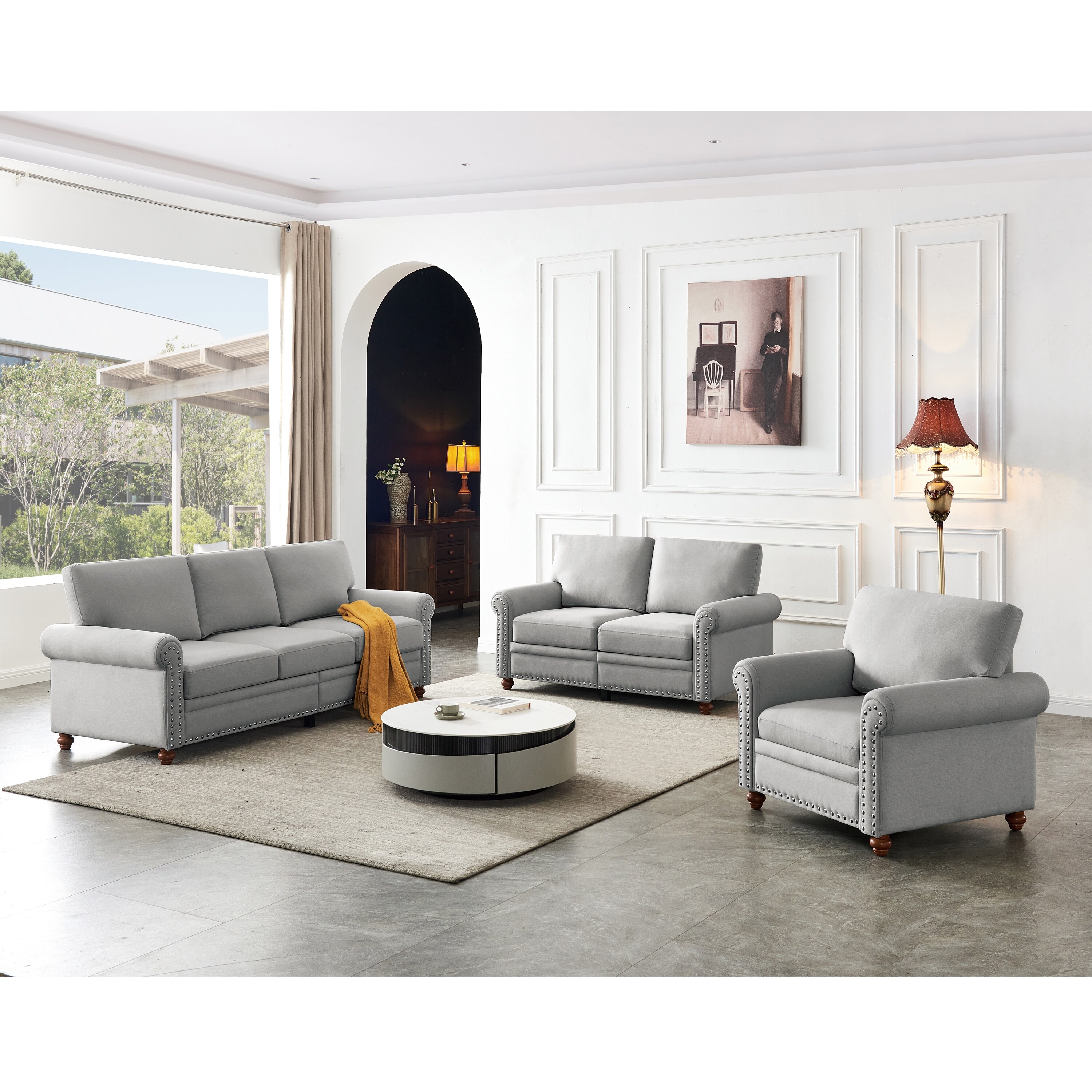 High Quality Material With Solid Wood Legs Classic Living Room Sofa In Grey Fabric 1 2 3 Seat Inside Elastic Sponges On Sale Bed Bath Beyond 36576955